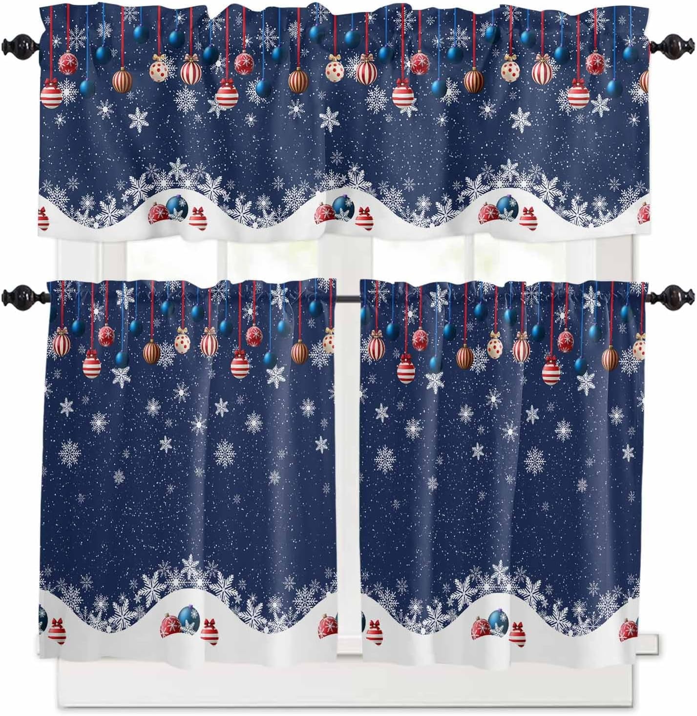 Blue Christmas Kitchen Curtains and Valances Set, Rod Pocket Curtains ...