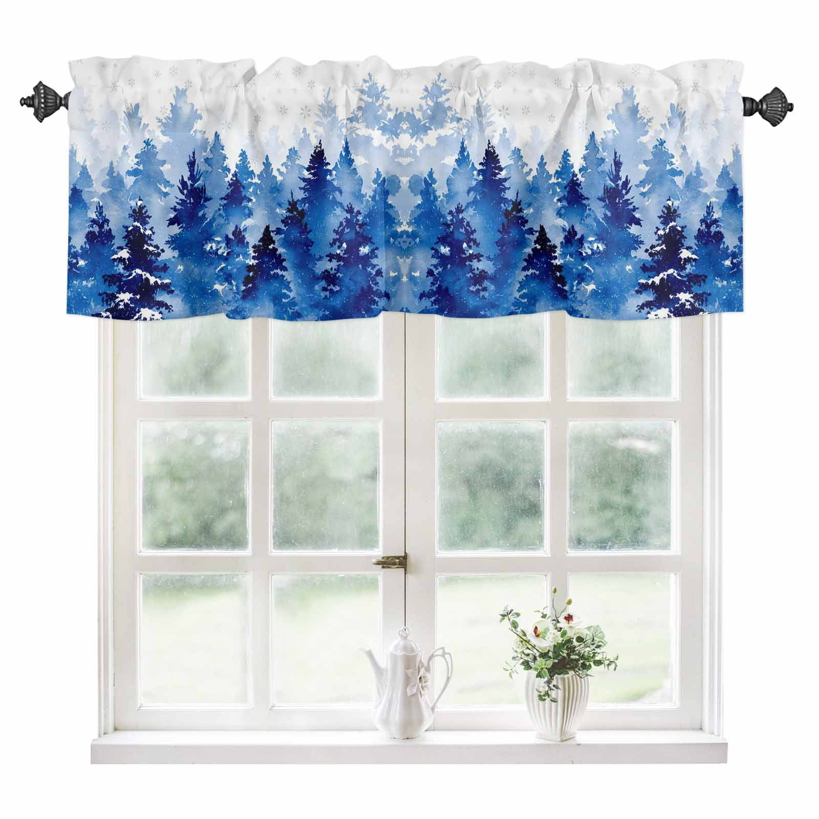 Blue Christmas Kitchen Valances for Windows 42x12 Inch Kitchen Curtains ...