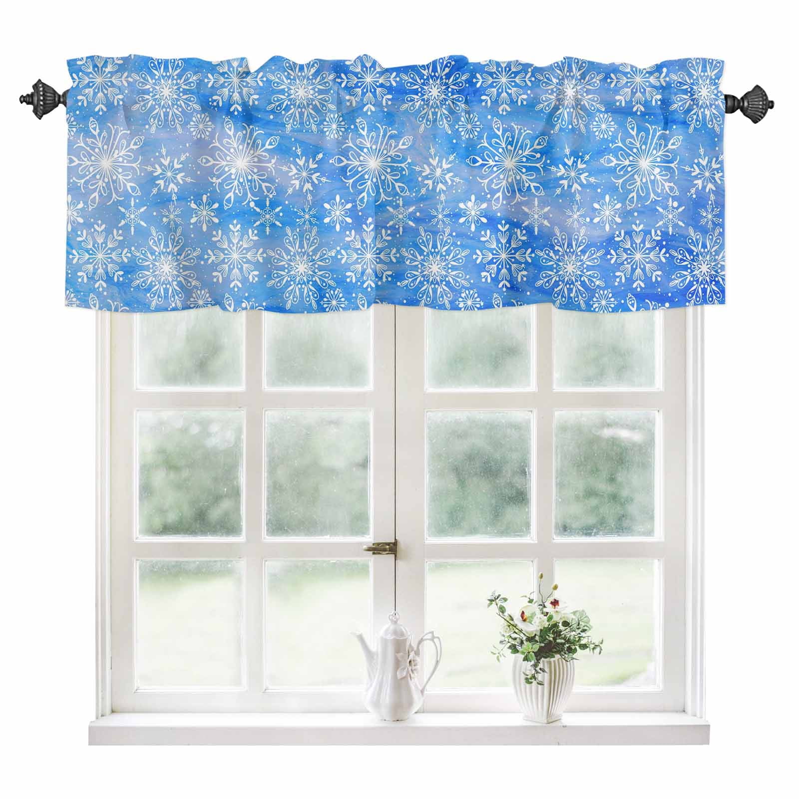 Blue Christmas Kitchen Valances for Windows 42x18 Inch Kitchen Curtains ...