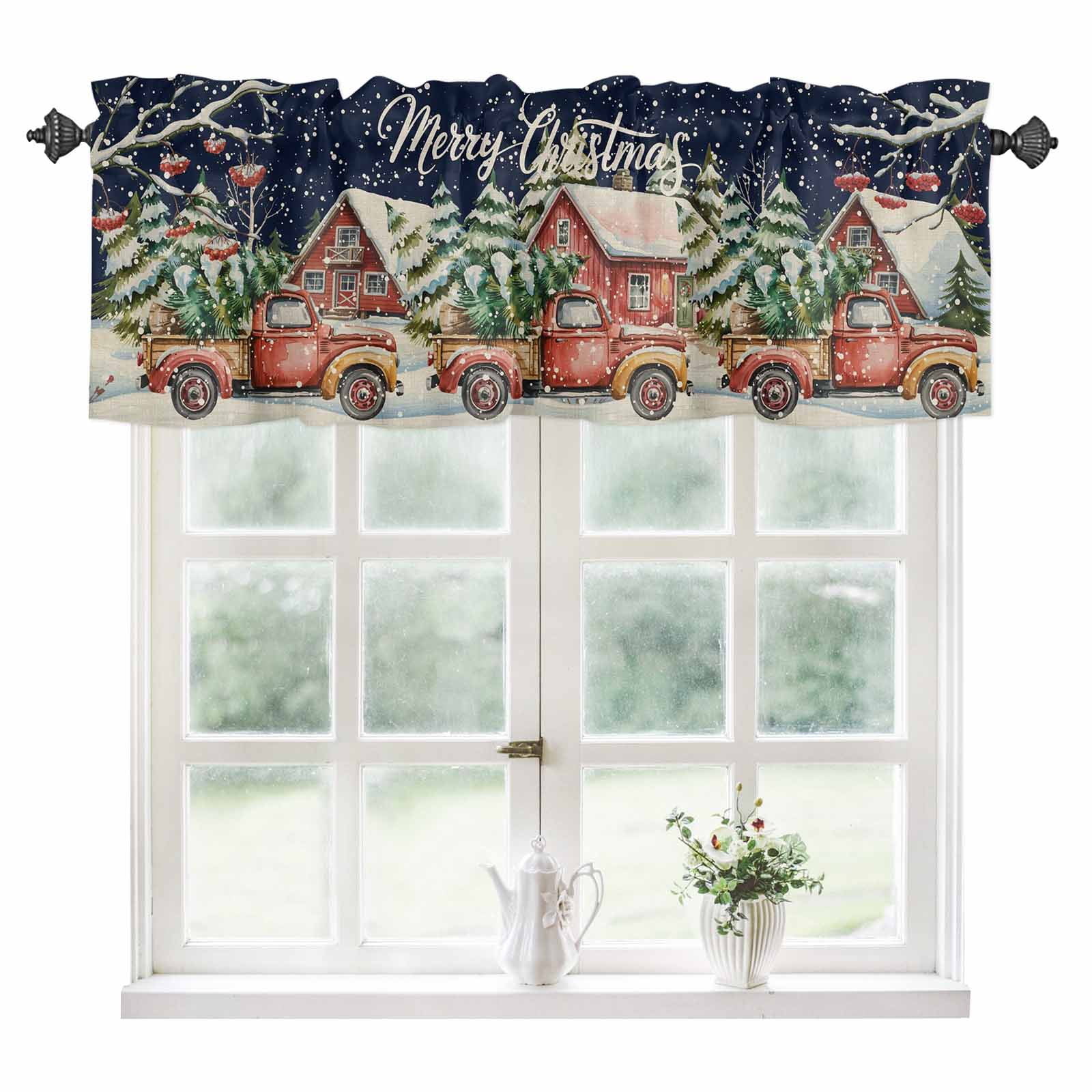 Blue Christmas Kitchen Valances for Windows 42x18 Inch Kitchen Curtains ...