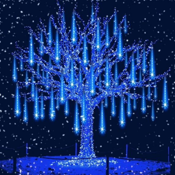 Blue Christmas Lights Outdoor, UL Plug 24 Tubes 576 LEDs Meteor Shower ...