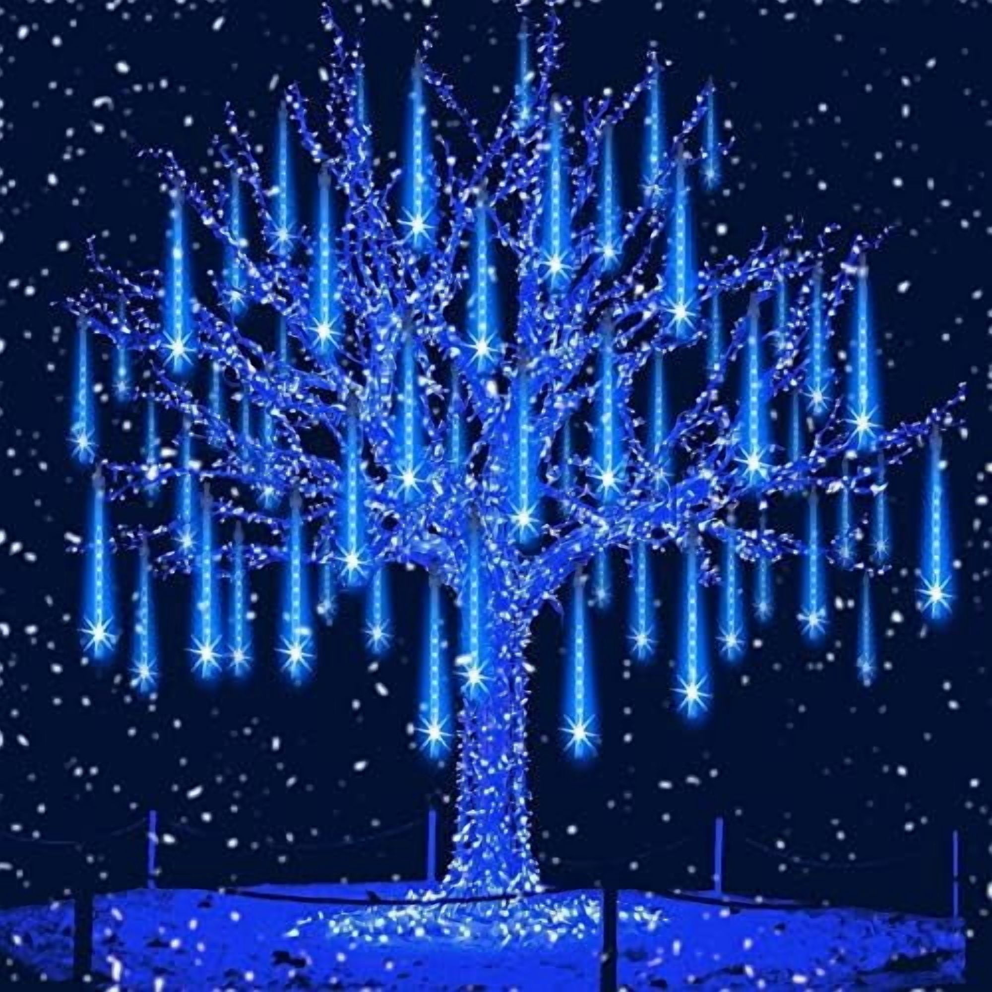 Blue Christmas Lights Outdoor, UL Plug 24 Tubes 576 LEDs Meteor Shower ...