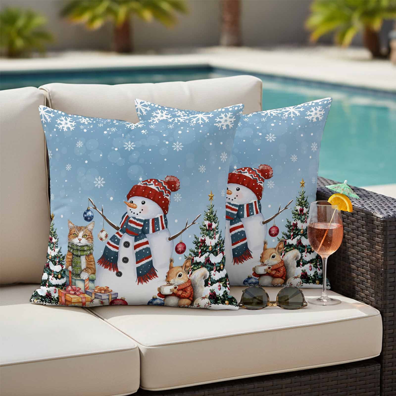Blue Christmas Outdoor Pillow Covers 18x18 Inch Throw Pillow Covers Set ...