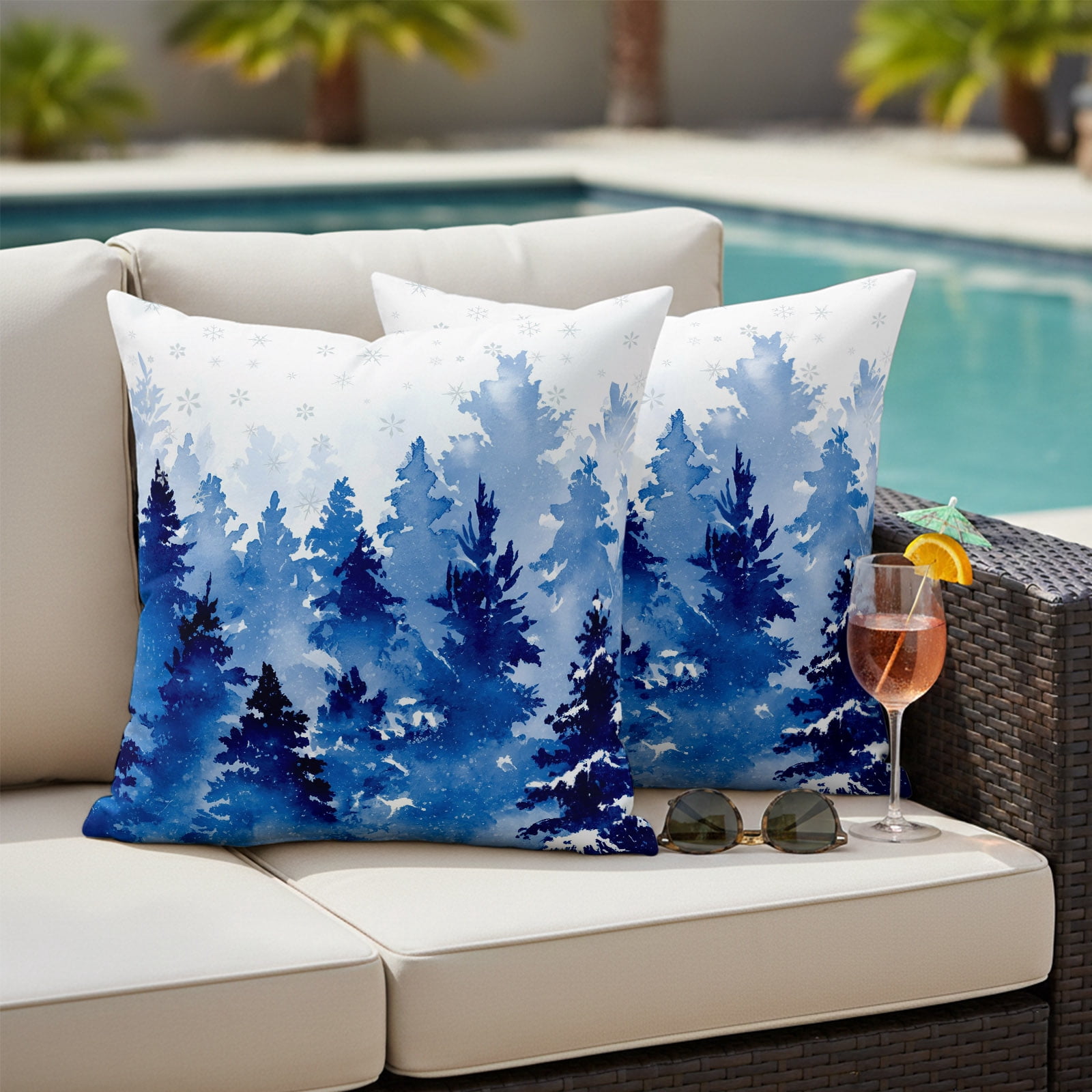 Blue Christmas Outdoor Pillow Covers 18x18 Inch Throw Pillow Covers Set ...
