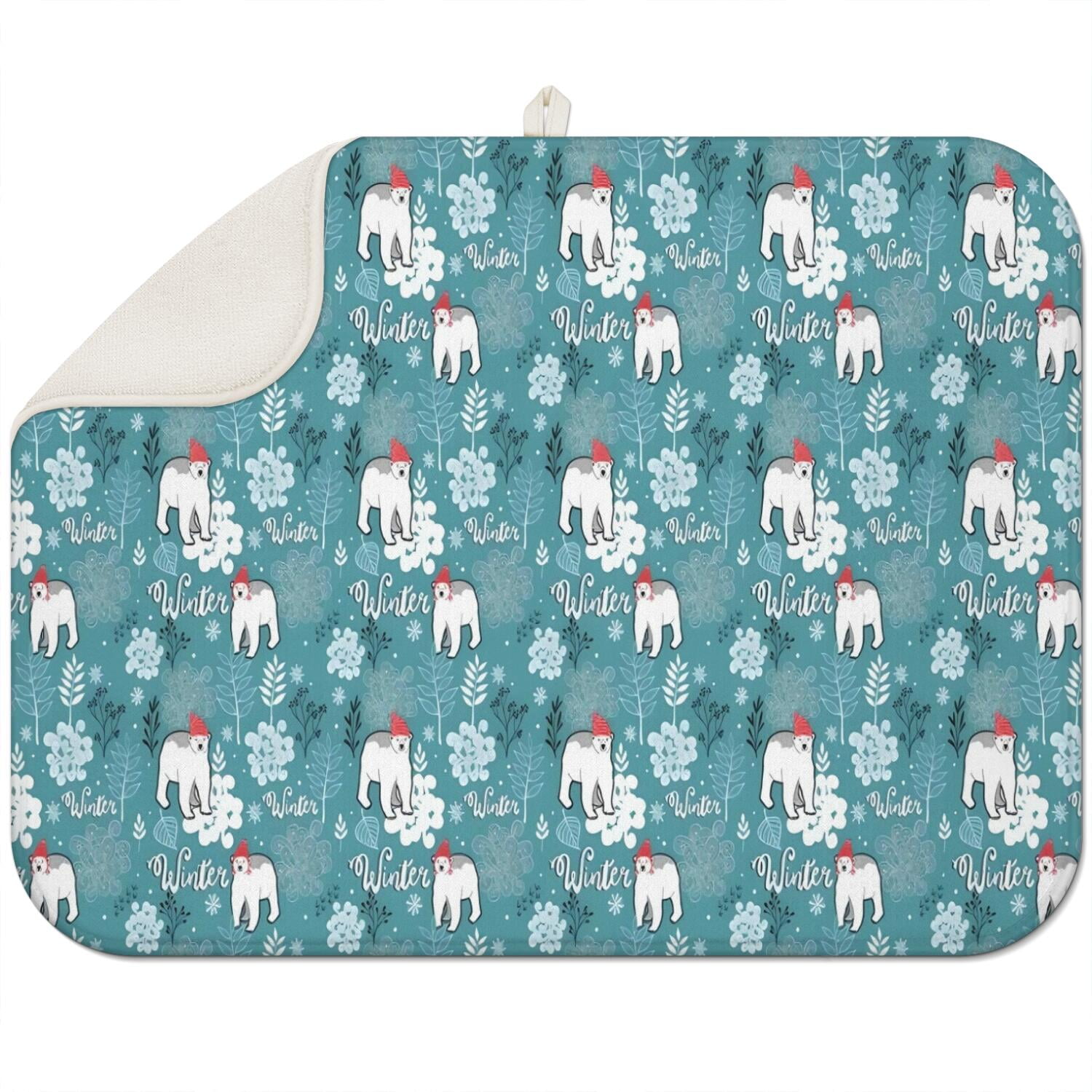 Blue Christmas Polar Bear Pattern Dish Drying Mat for Kitchen 1 Pack ...