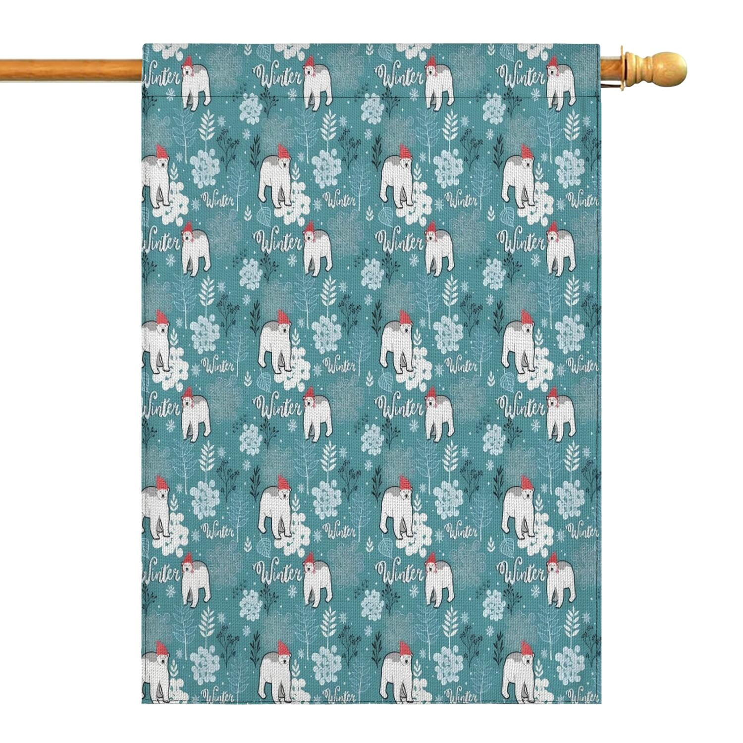 Blue Christmas Polar Bear Pattern Fall Garden Flags 28"x40" Double Side ...
