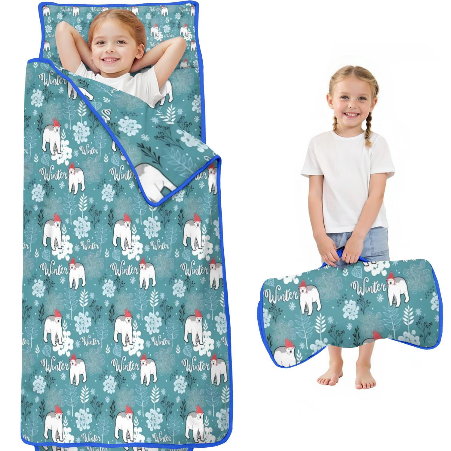 Blue Christmas Polar Bear Pattern Toddler Nap Mats for Kids Preschool ...