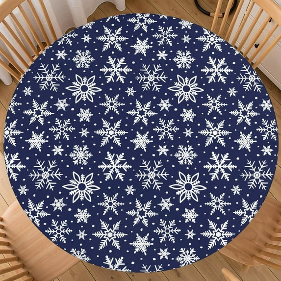 Blue Christmas Round Fitted Tablecloth with Elastic for 44-48 Inch ...