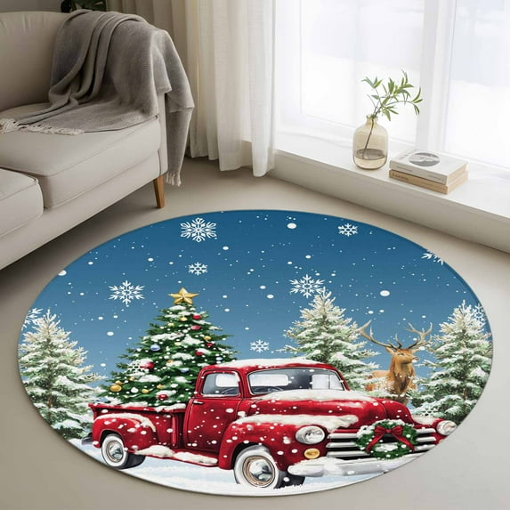 Blue Christmas Round Rug 3ft Washable Circle Entryway Rugs Non Slip ...