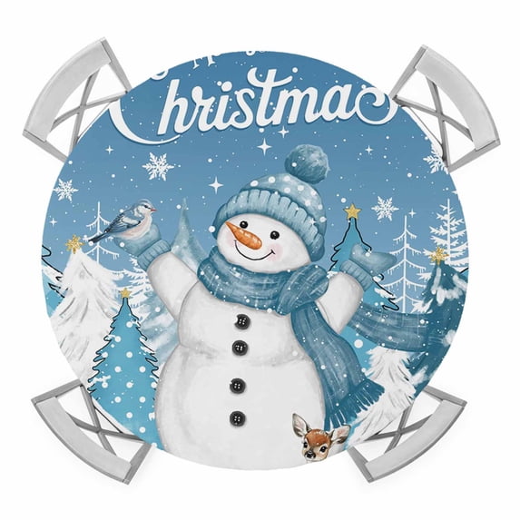 Blue Christmas Round Tablecloth for 45-54 Inch Tables,Fitted Table ...