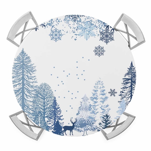 Blue Christmas Round Tablecloth for 55-60 Inch Tables, Fitted Table ...