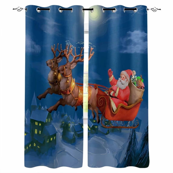 Blue Christmas Santa Blackout Curtains for Bedroom/Living Room, Thermal ...
