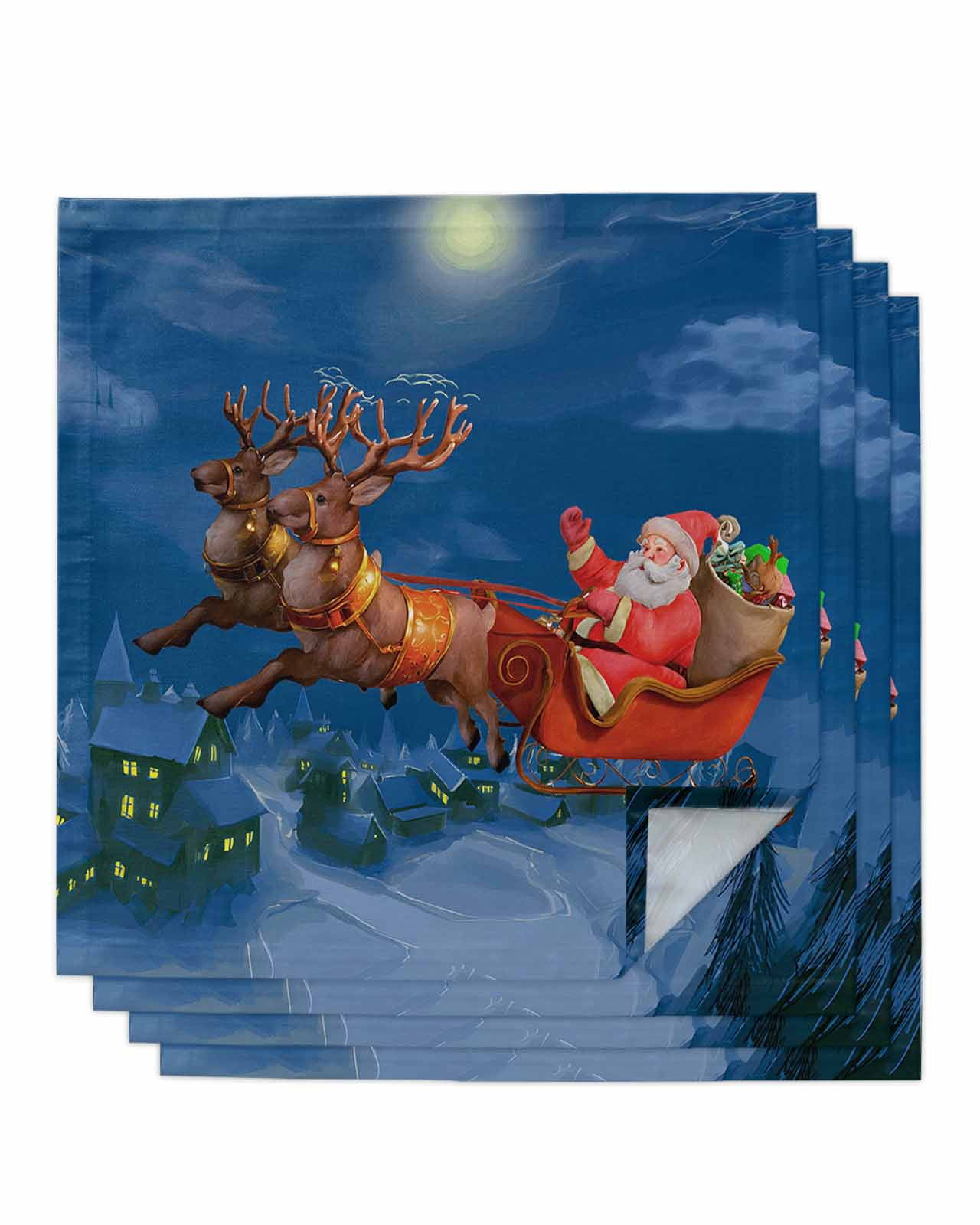 Blue Christmas Santa Cloth Napkins Set of 4 Reusable Dinner Napkins ...