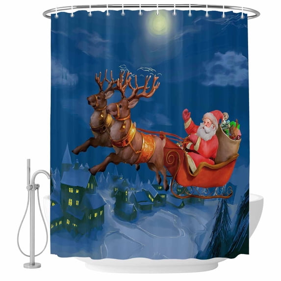 Blue Christmas Santa Shower Curtain, Waterproof Shower Curtains for ...