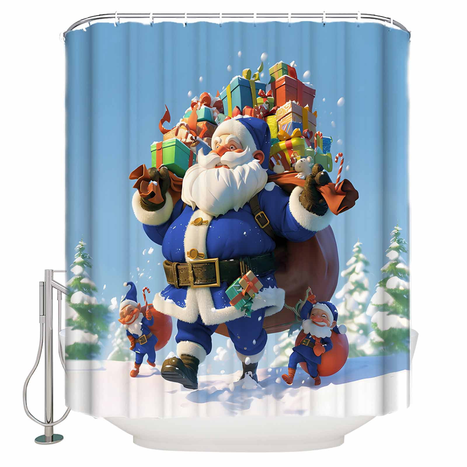 Blue Christmas Santa Shower Curtains for Bathroom Waterproof Fabric ...