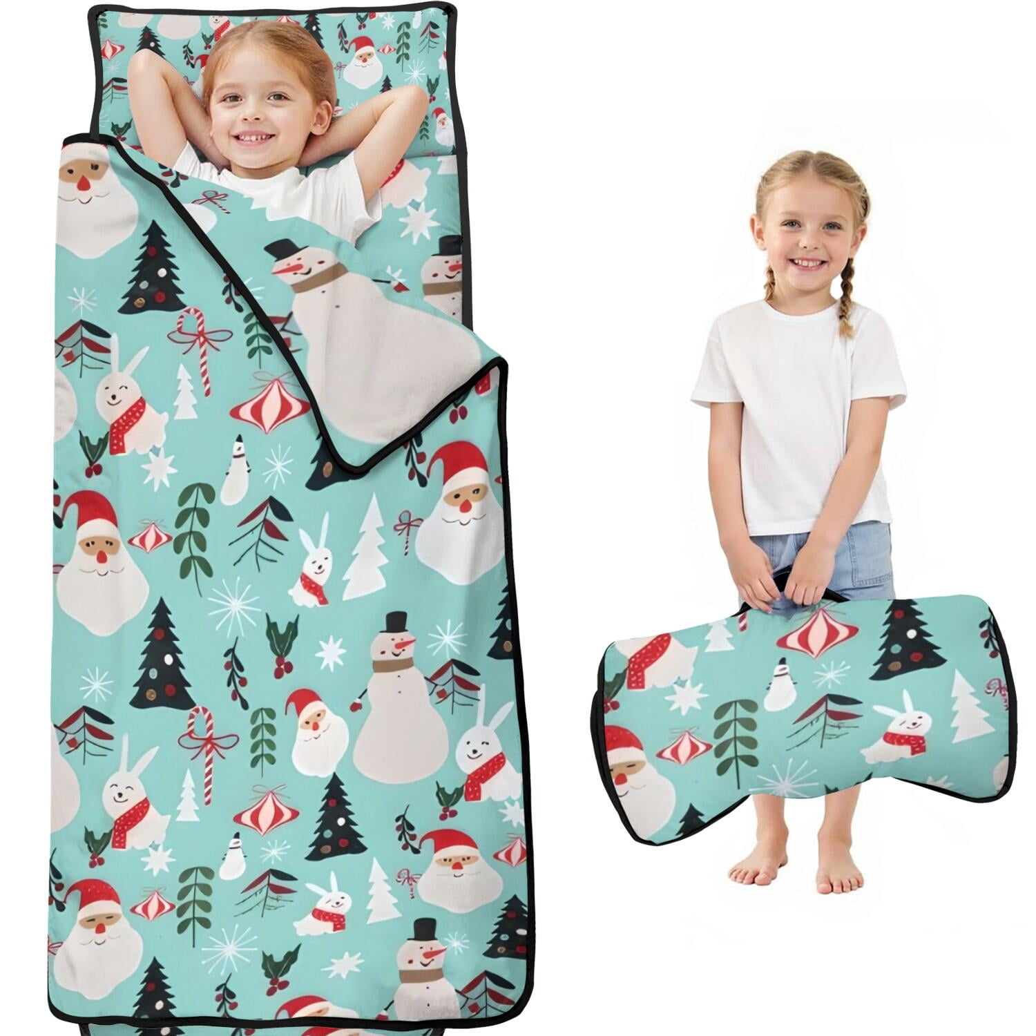 Blue Christmas Santa and Snowman Pattern Toddler Nap Mats for Kids ...
