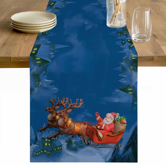 Blue Christmas Santa Table Runner 120 Inches Long Farmhouse Dress ...