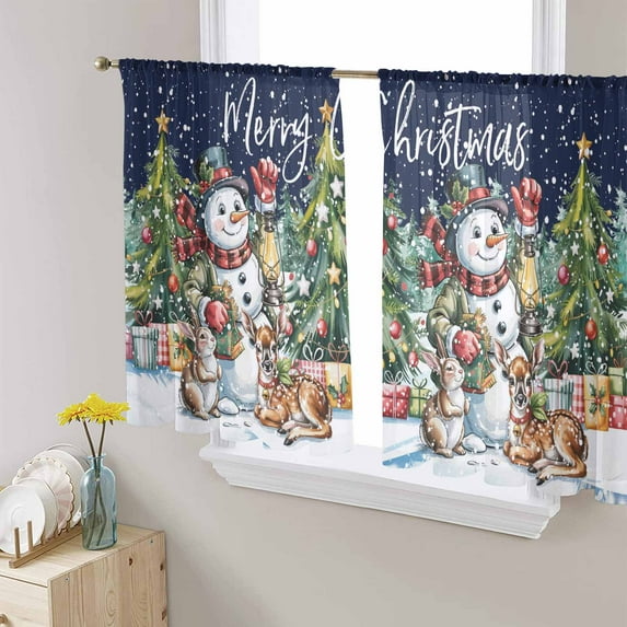 Blue Christmas Sheer Curtains 45 Inch Length 2 Panels Set, Semi ...