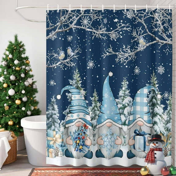 Blue Christmas Shower Curtain, 36" x 72", Winter Dwarfs Snowflakes ...