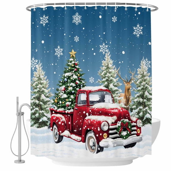 Blue Christmas Shower Curtain Set - 48" x 72" Washable Bathtub Curtain ...