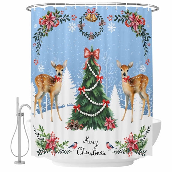 Blue Christmas Shower Curtain Set - 72" x 78" Washable Bathtub Curtain ...