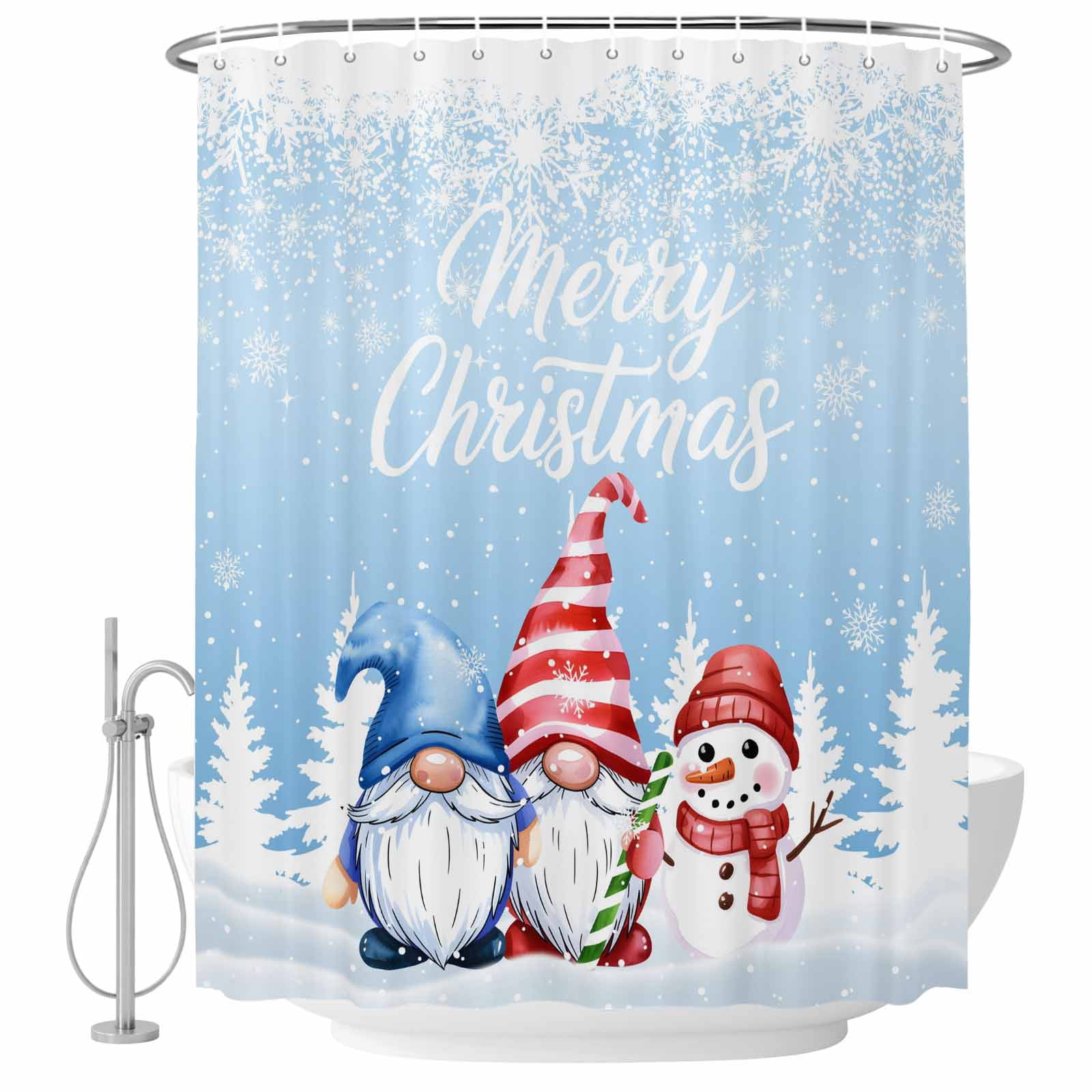 Blue Christmas Shower Curtain Set - Extra Long 72" x 96" Washable ...