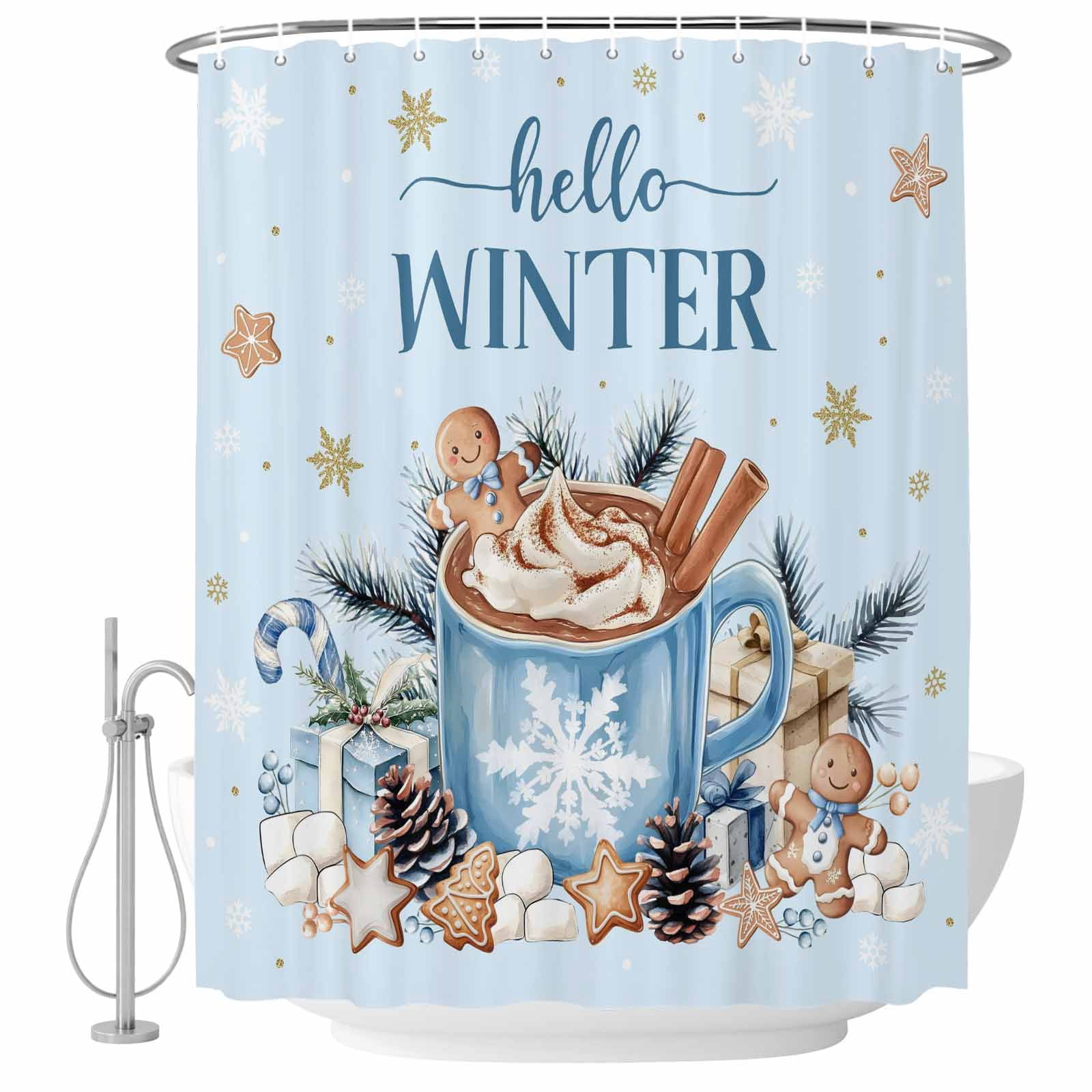 Blue Christmas Shower Curtain Set - Long 72" x 84" Washable Bathtub ...