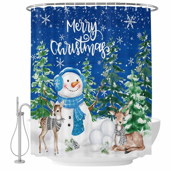 Blue Christmas Shower Curtain Set - Long 72" x 84" Washable Bathtub ...