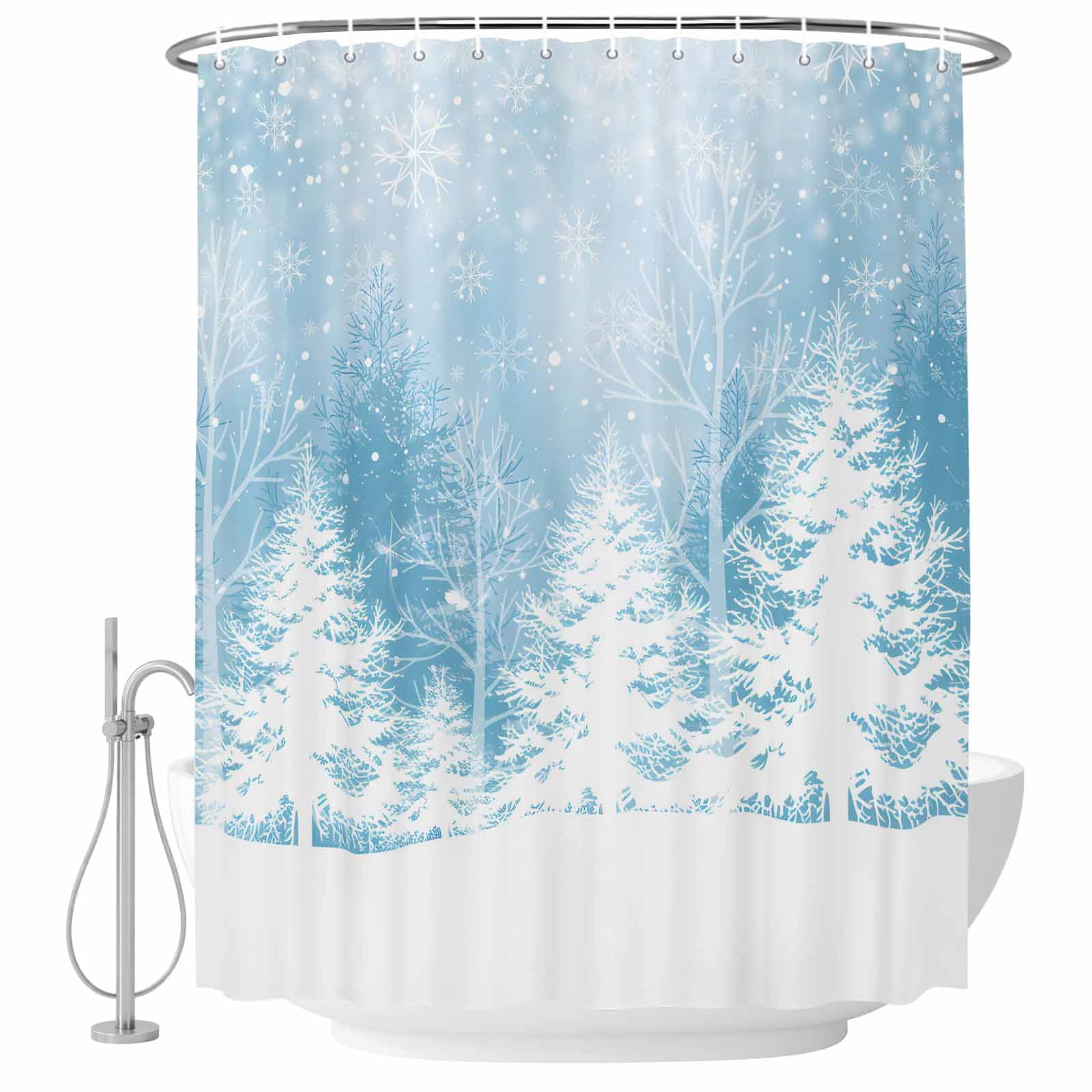 Blue Christmas Shower Curtain Set - Small 36" x 72" Washable Bathtub ...