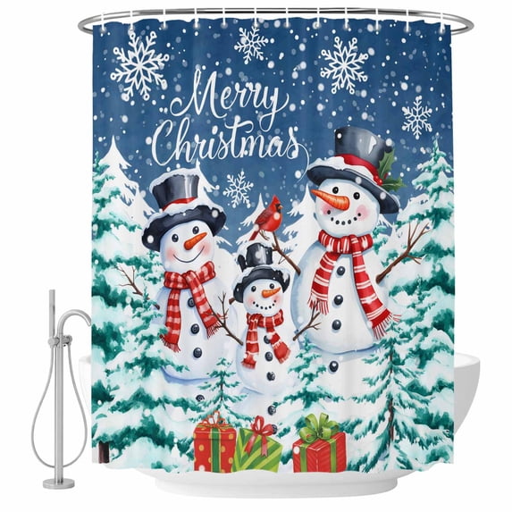 Blue Christmas Shower Curtain Set - Standard 72" x 72" Washable Bathtub ...