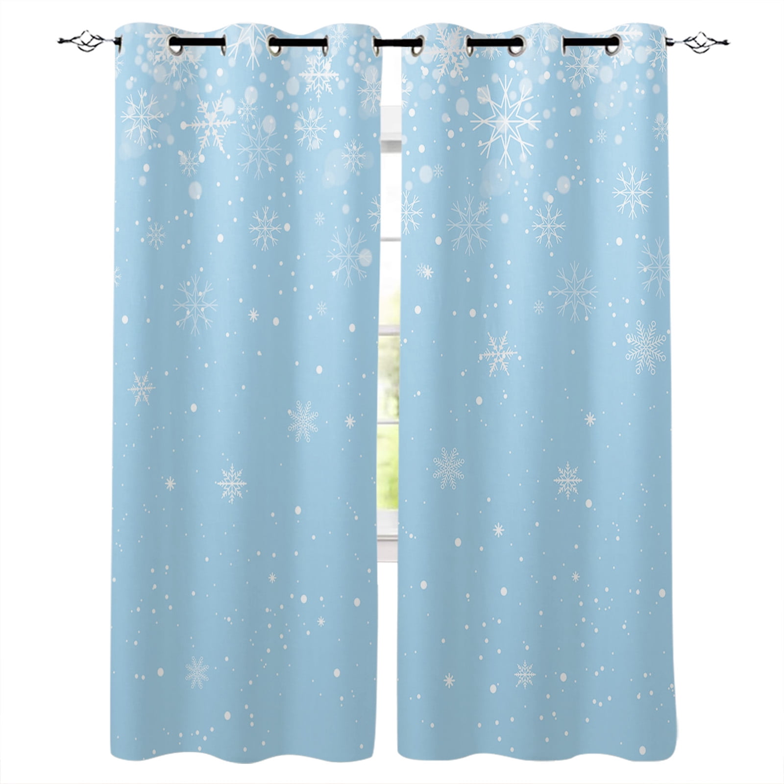 Blue Christmas Snowflake Blackout Curtains 45 Inches Long, Thermal ...