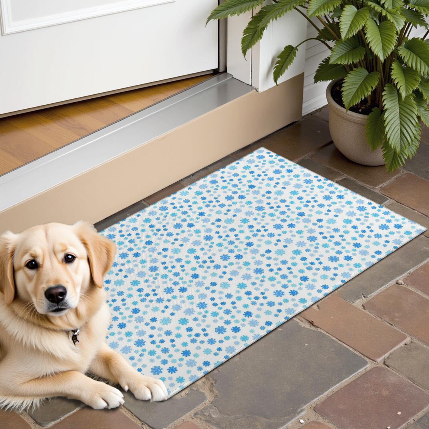 Blue Christmas Snowflake Pattern Door Rugs,Washable Non Slip Door Mats ...
