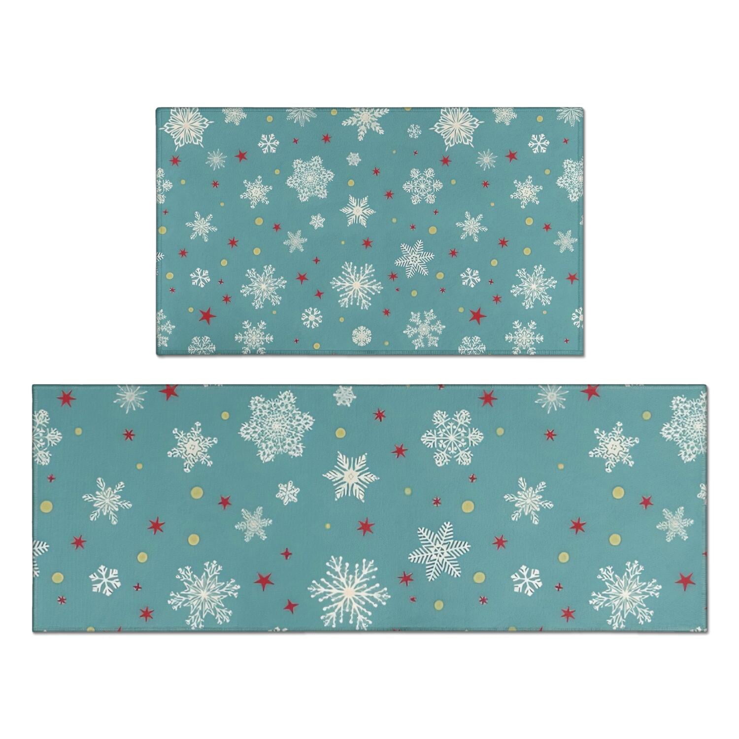 Blue Christmas Snowflake and Star Pattern Kitchen Rugs Sets Of 2,Anti ...