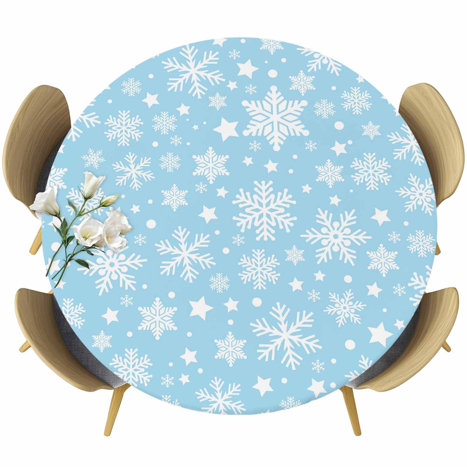 Blue Christmas Snowflake Table Cloth, Round Fitted Tablecloths with ...