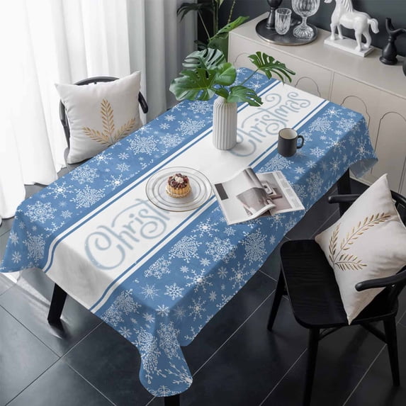 Blue Christmas Snowflake Table Cloth Waterproof Tablecloths, Xmas ...