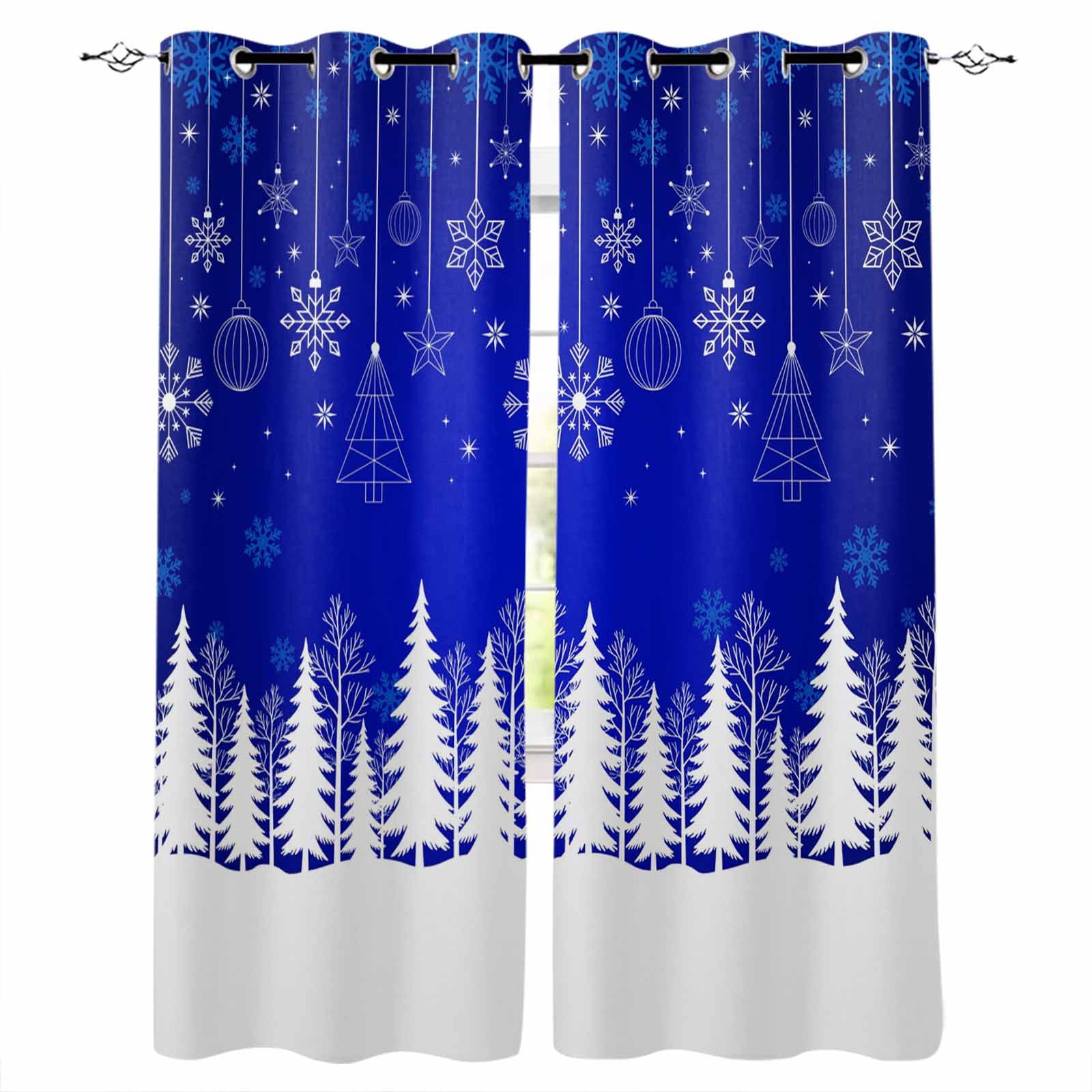 Blue Christmas Snowflakes Blackout Curtains for Bedroom/Living Room ...