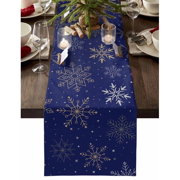 Blue Christmas Snowflakes Cotton Linen Table Runner for Dining Kitchen ...