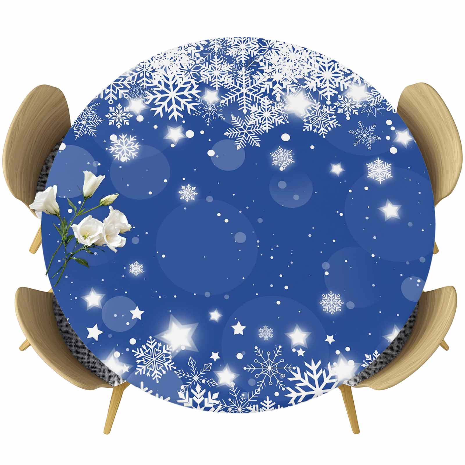 Blue Christmas Snowflakes Round Tablecloth, Fitted Table Cover with ...