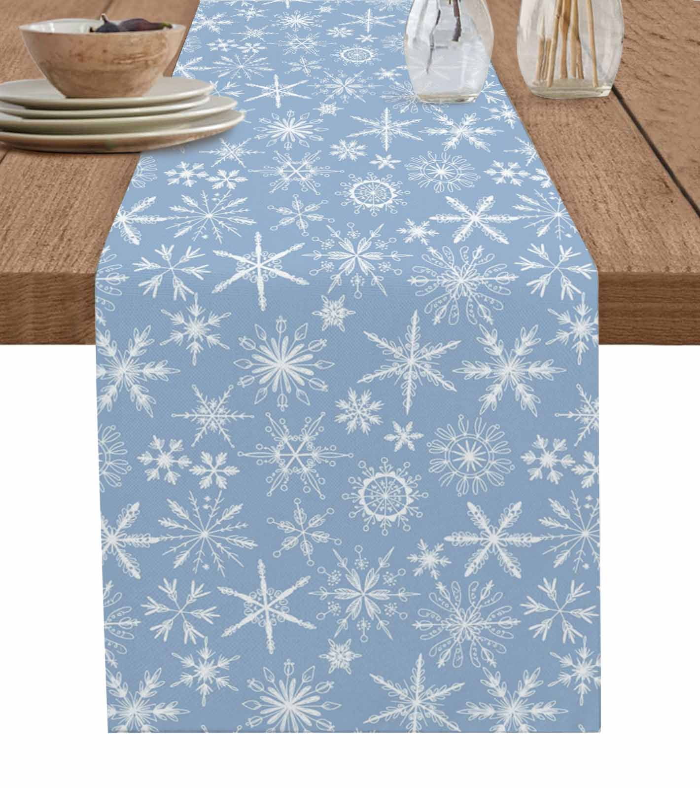 Blue Christmas Snowflakes Table Runner 60 Inches, Modern Xmas Winter ...