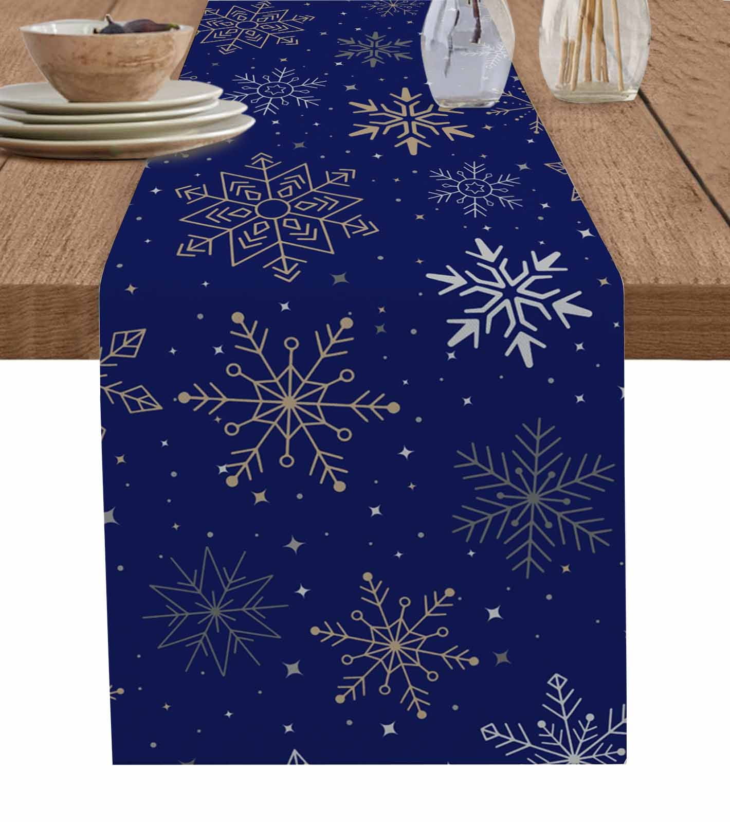 Blue Christmas Snowflakes Table Runner 70 Inches, Modern Xmas Winter ...