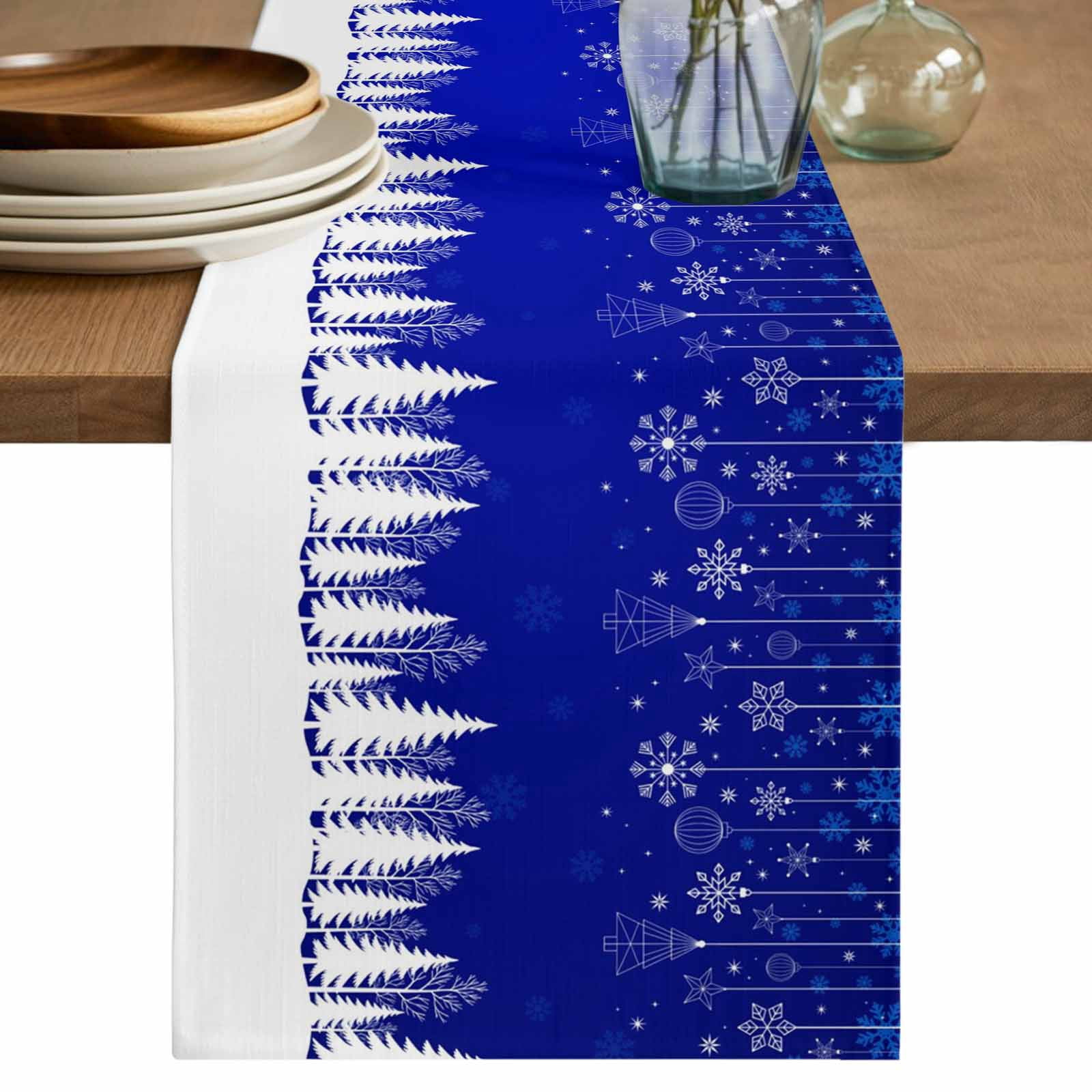 Blue Christmas Snowflakes Table Runner 70 Inches, Xmas Balls Winter ...