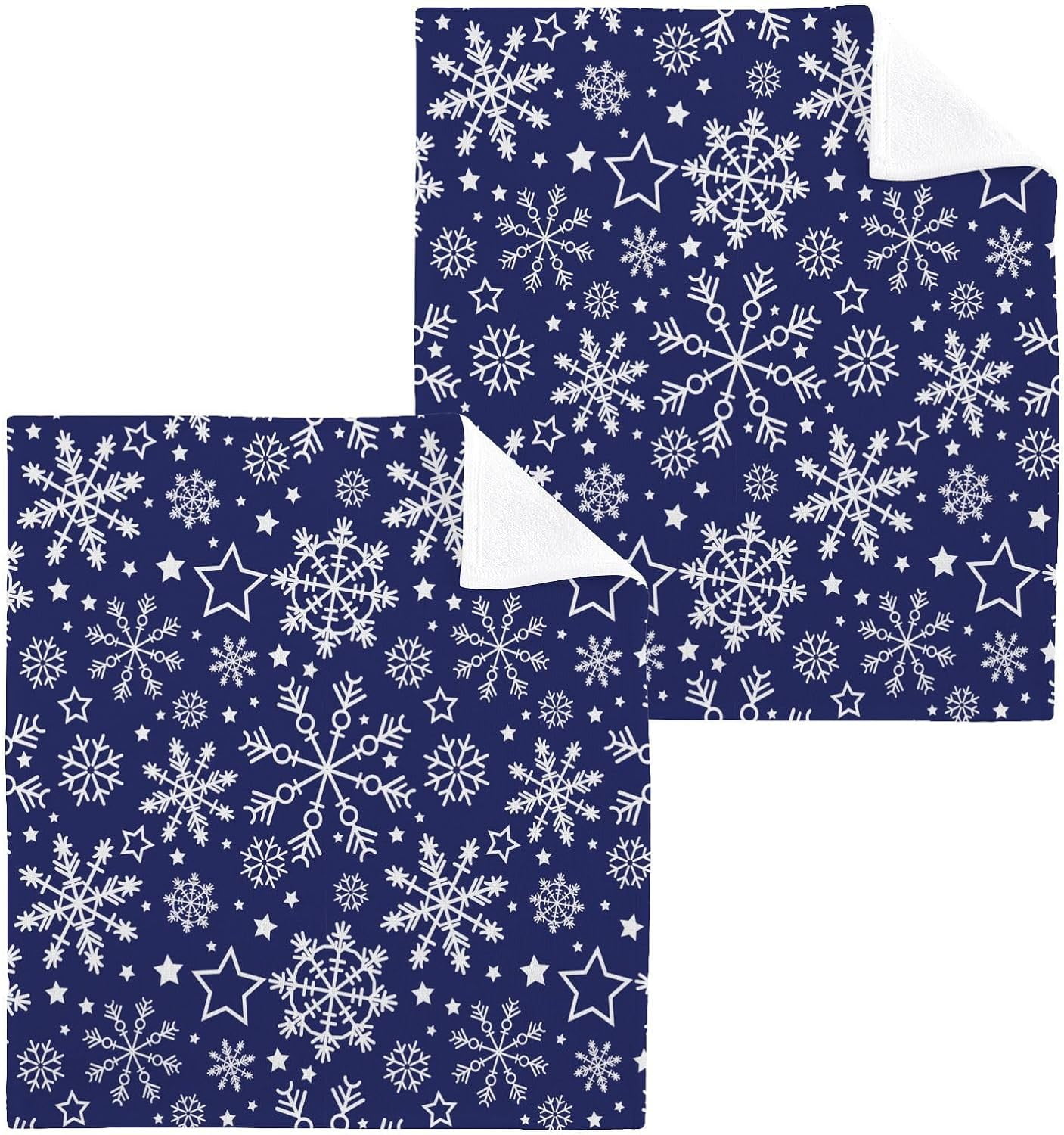 Blue Christmas Snowflakes Washcloth 12x12in Set, 6 Pack Absorbent ...