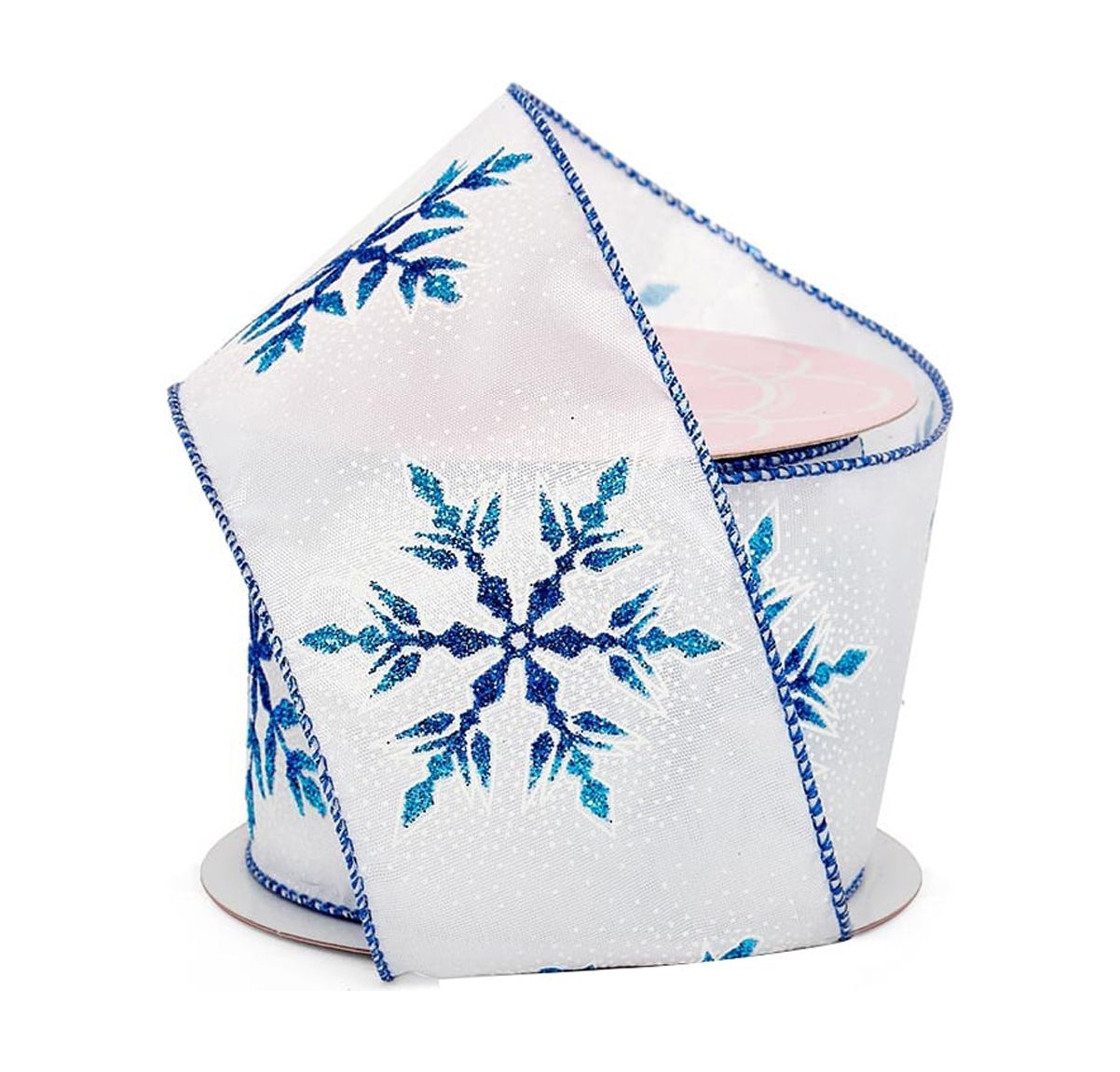 Blue Christmas Snowflakes Wired Ribbon - 2 1/2" x 10 Yards, White Satin ...