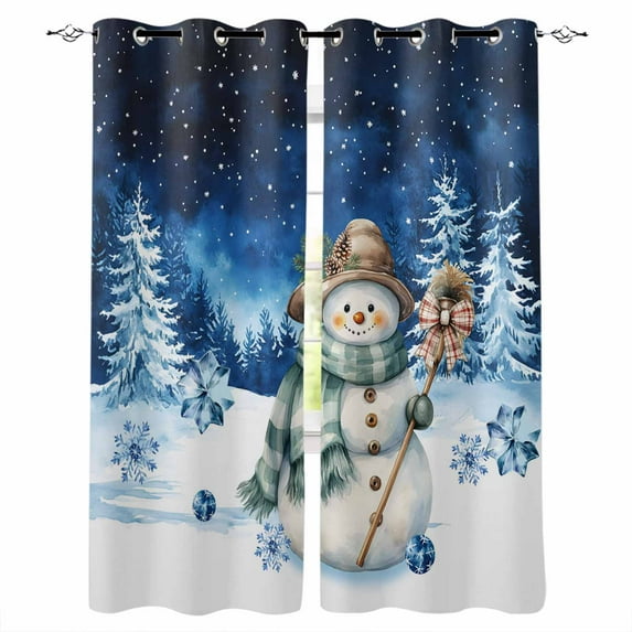 Blue Christmas Snowman Blackout Curtains 45 Inches Long, Winter Xmas ...