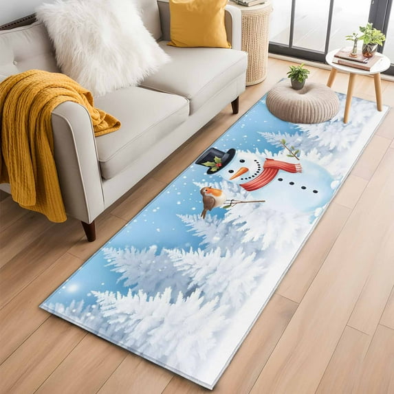 Blue Christmas Snowman Kitchen Runner Rug 2x6 Washable Runners for ...