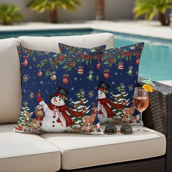 Blue Christmas Snowman Outdoor Pillow Covers 20x20 Inch Throw Pillow ...