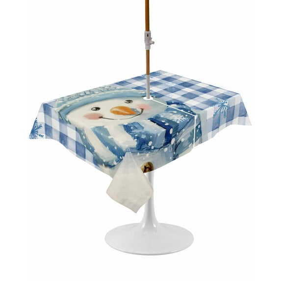 Blue Christmas Snowman Rectangle Outdoor Tablecloth, Waterproof Table ...