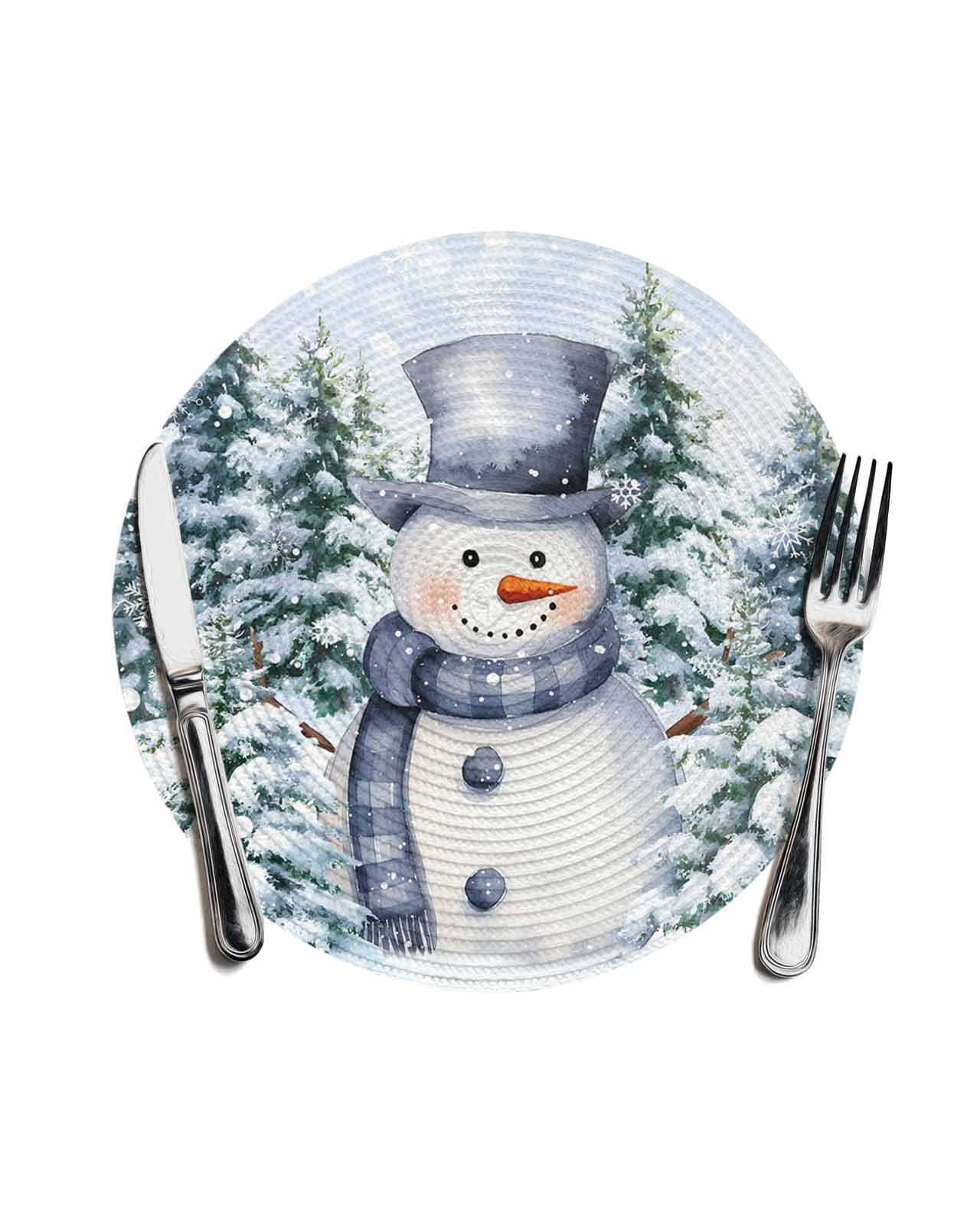 Blue Christmas Snowman Red Bird Round Table Placemats 1 pc, Winter ...