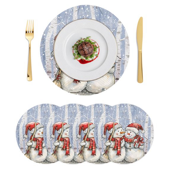 Blue Christmas Snowman Round Placemats Set of 4, Braided Polypropylene ...