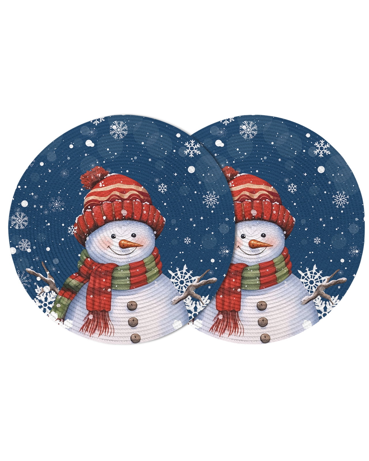 Blue Christmas Snowman Round Table Placemats set of 2, Winter ...